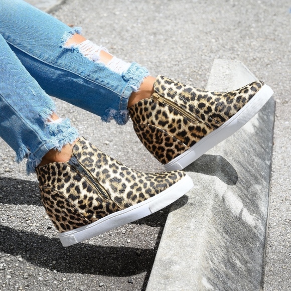 Outwoods | Shoes | Cheetah Exposed Zip Wedges Sneakers | Poshmark